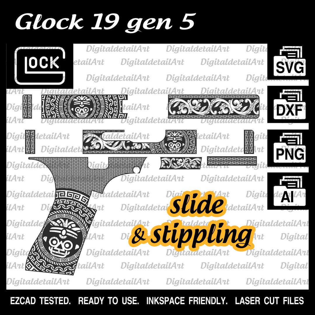 Glock 19 Gen 5 Aztec Design III, Stacked Light Burn Files, Detailed ...