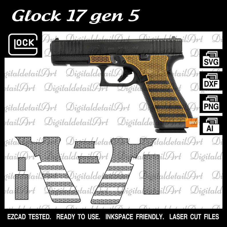 Glock 17 Gen5 Laser Stippling Template, Digital File SVG DXF Ai PNG for ...