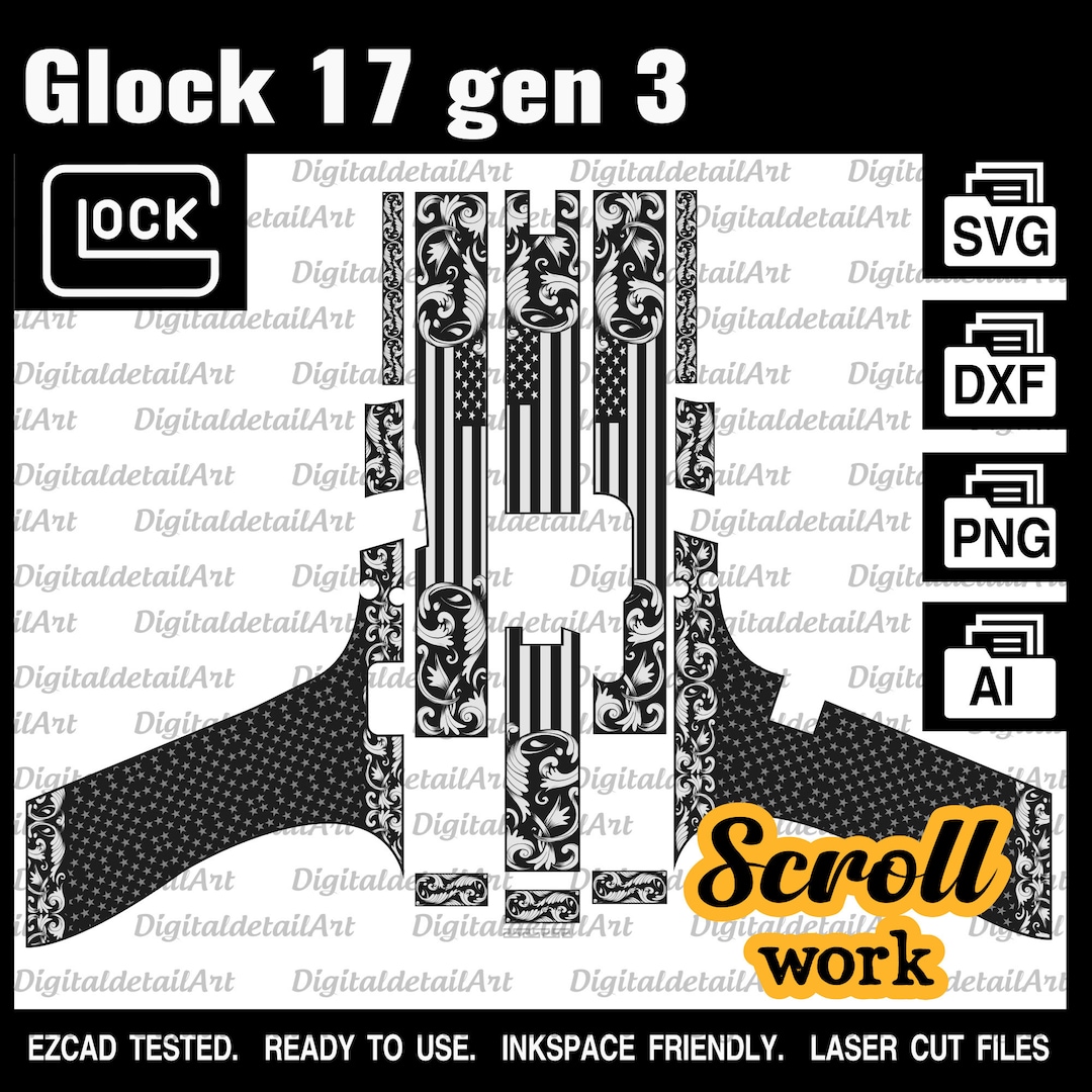 Glock 17 Gen 3 Scroll Engraving Vector Design Files, Pistol Laser ...