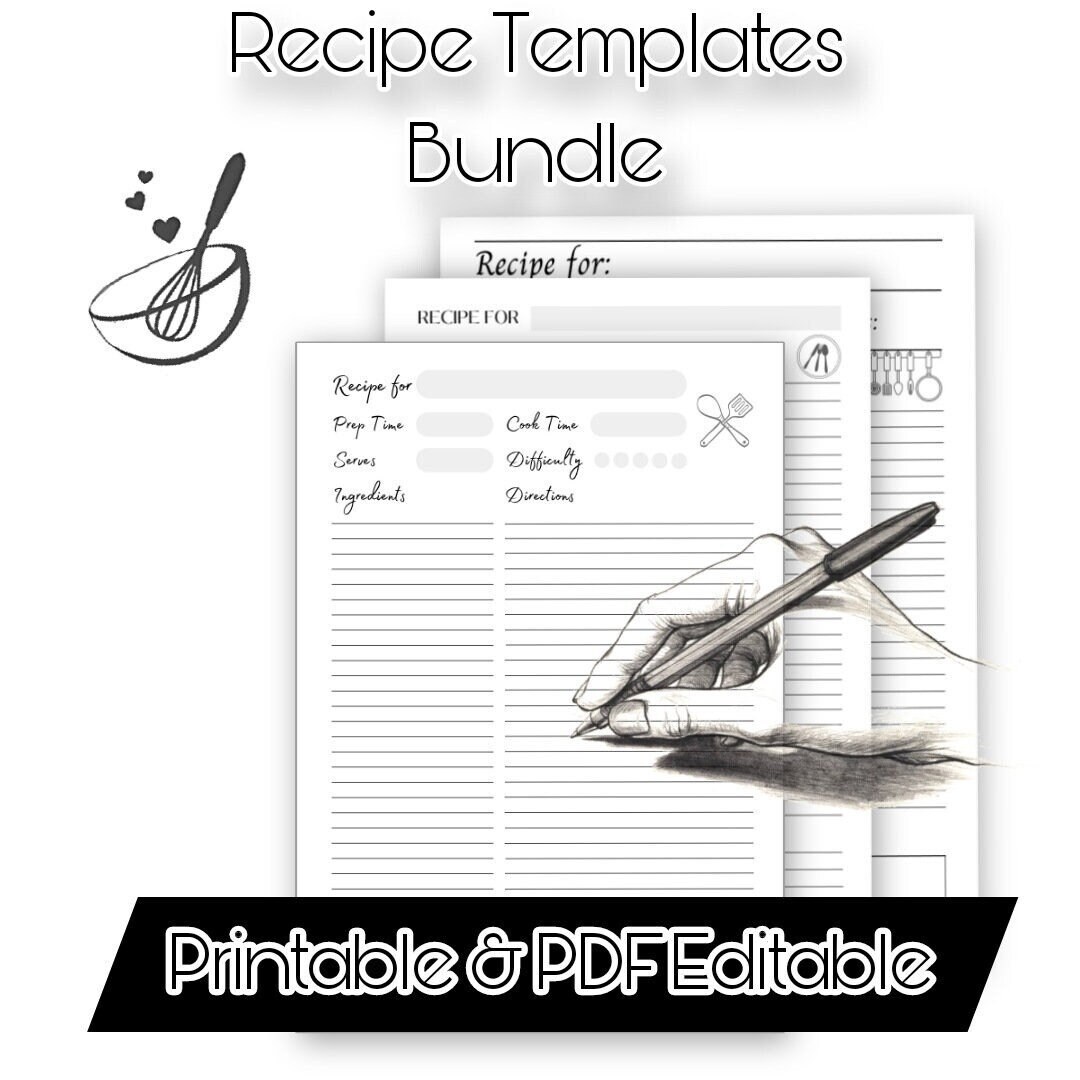 Printable and PDF Editable Recipe Templates Bundle - Etsy