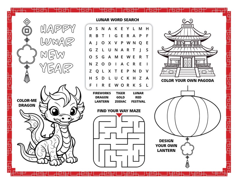 2024 Lunar New Year Activity Page & 10 Coloring Pages - Etsy