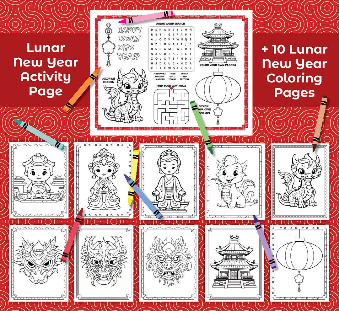 2024 Lunar New Year Activity Page & 10 Coloring Pages - Etsy
