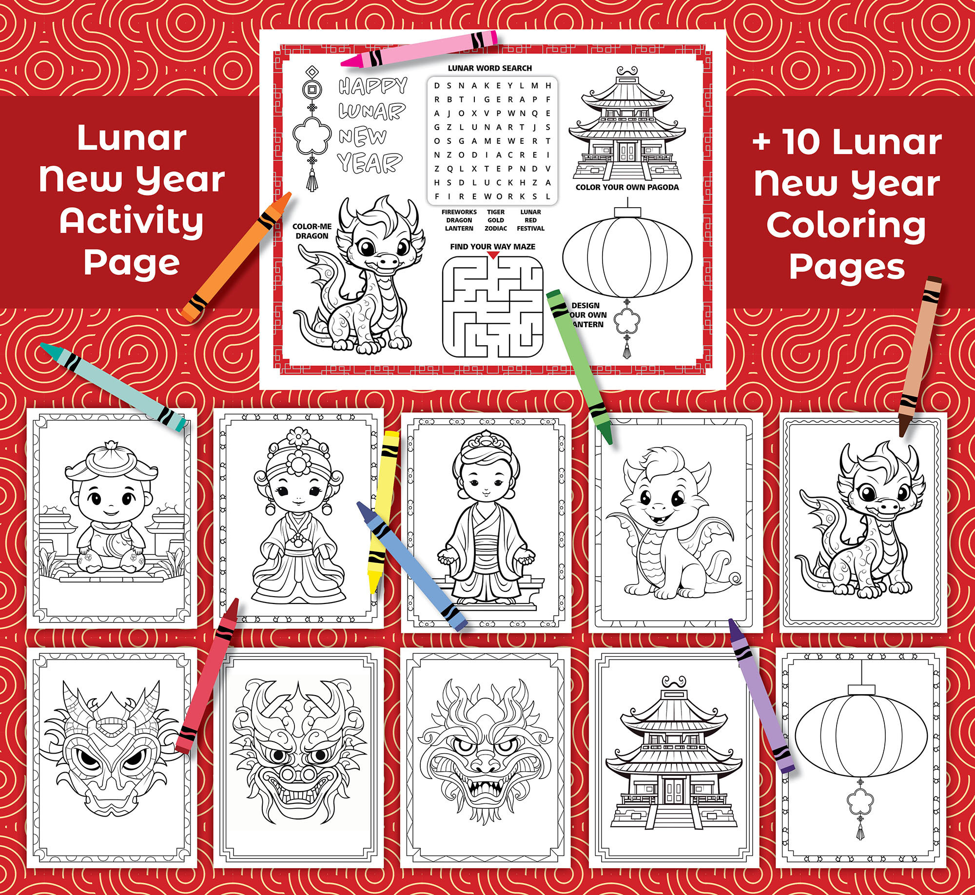 2024 Lunar New Year Activity Page & 10 Coloring Pages - Etsy
