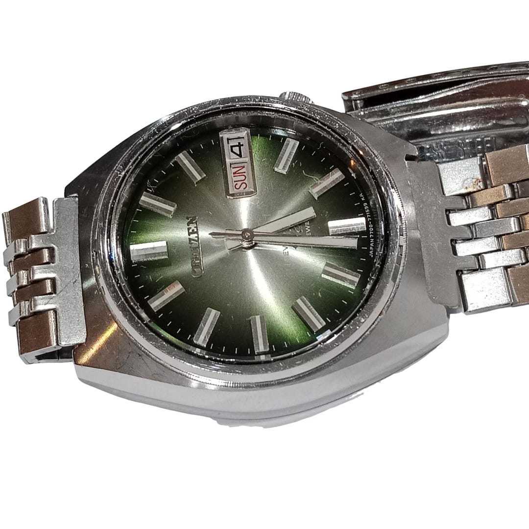 Gift Rare Vintage Men's Citizen V2 Automatic Watch Green Dial Day Date ...