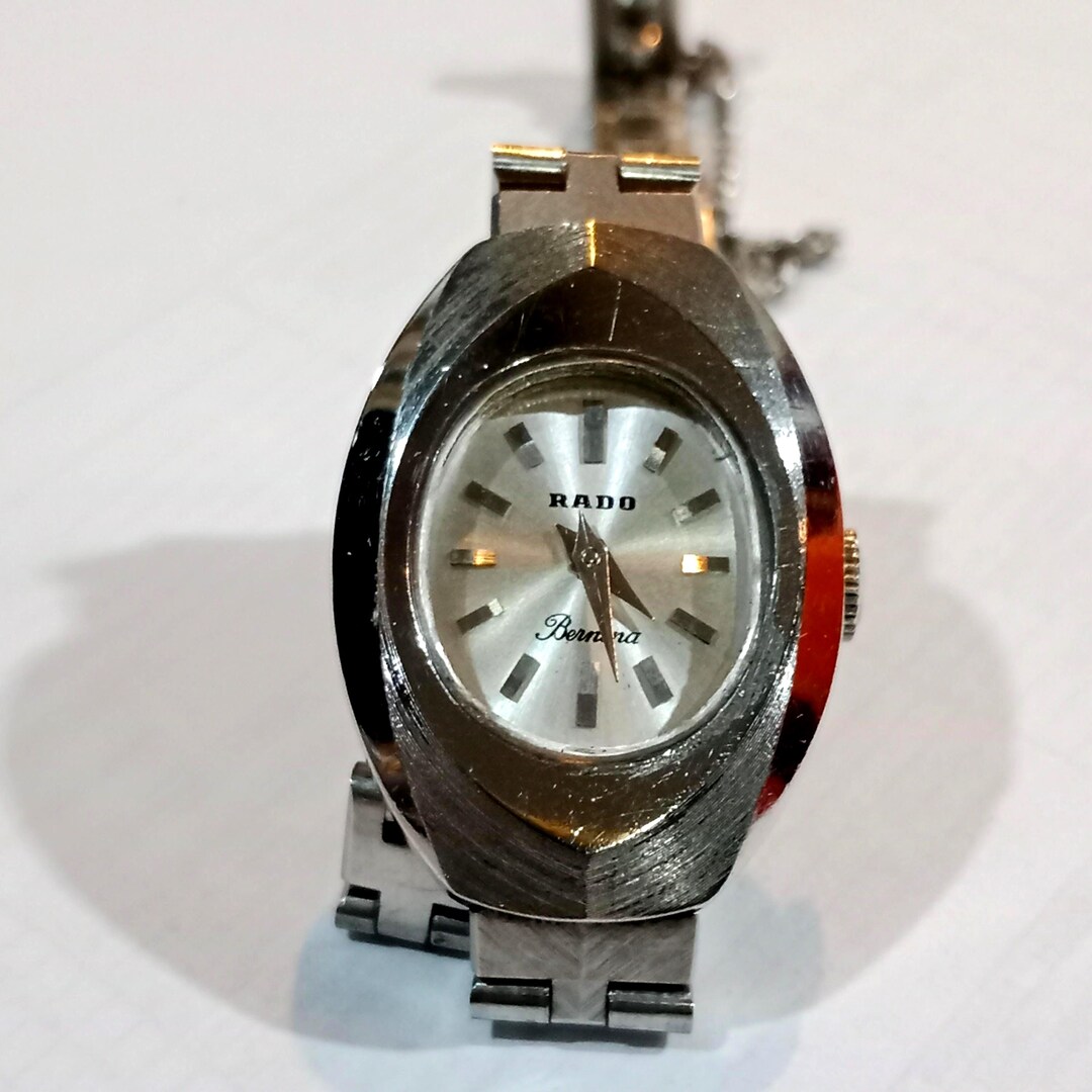 Vintage Rado Bernina Swiss Made Womens Oval Silver Stick Dial Watch ...