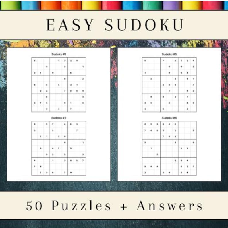 Easy Sudoku Book Printable | 50 Sudoku Puzzles + Answer Key | Kids 8–12 ...