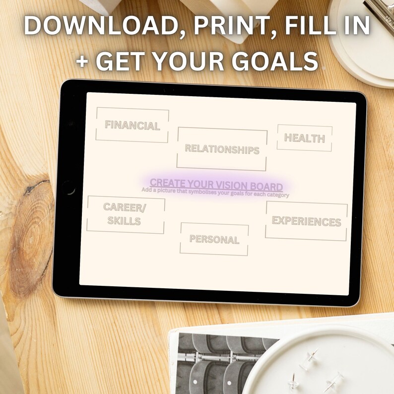 Digital Goal Planner, Printable 2024 Vision Board Template, Neutral ...