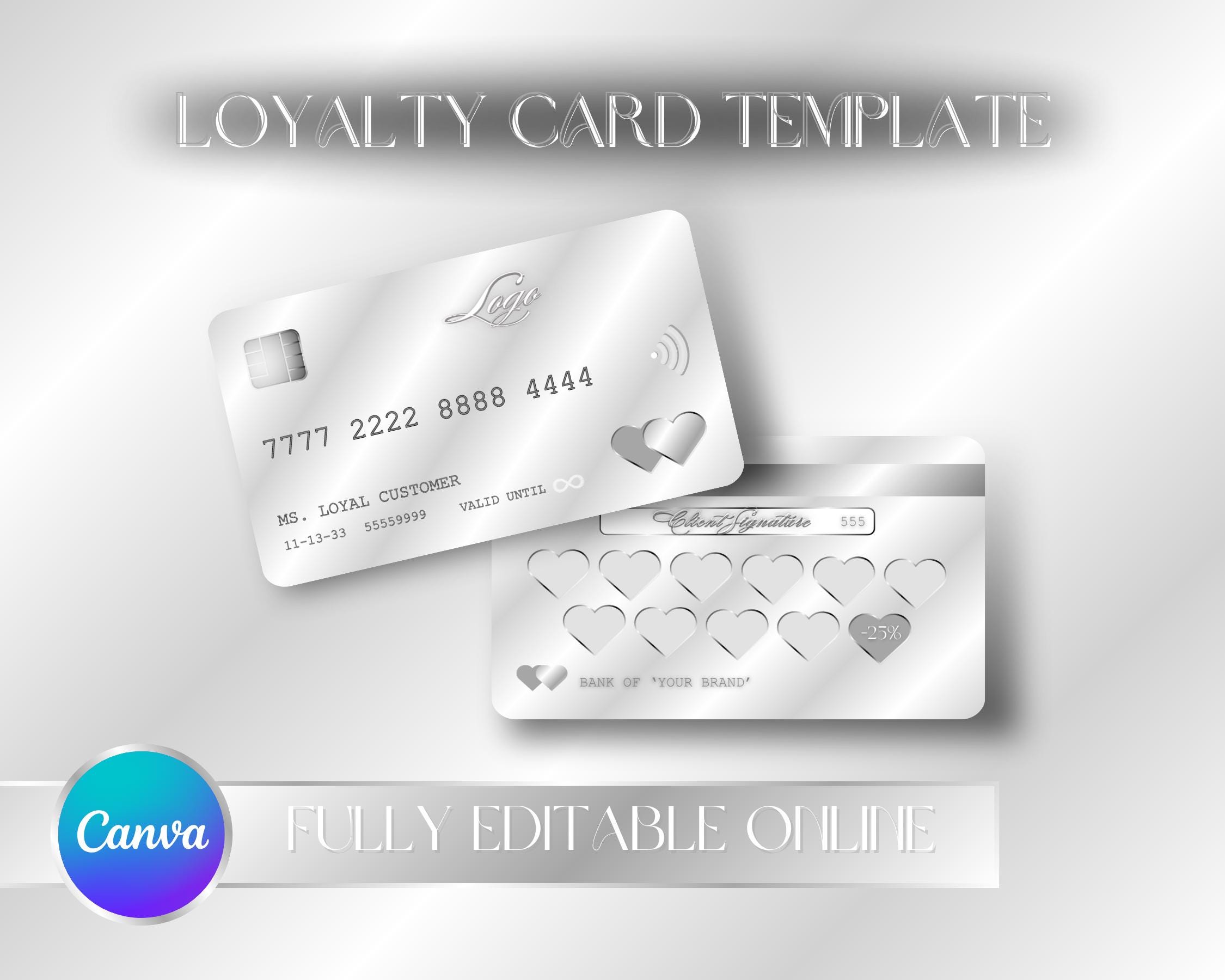 Silver Credit Card Style Loyalty Card Template, Editable Trendy DIY ...