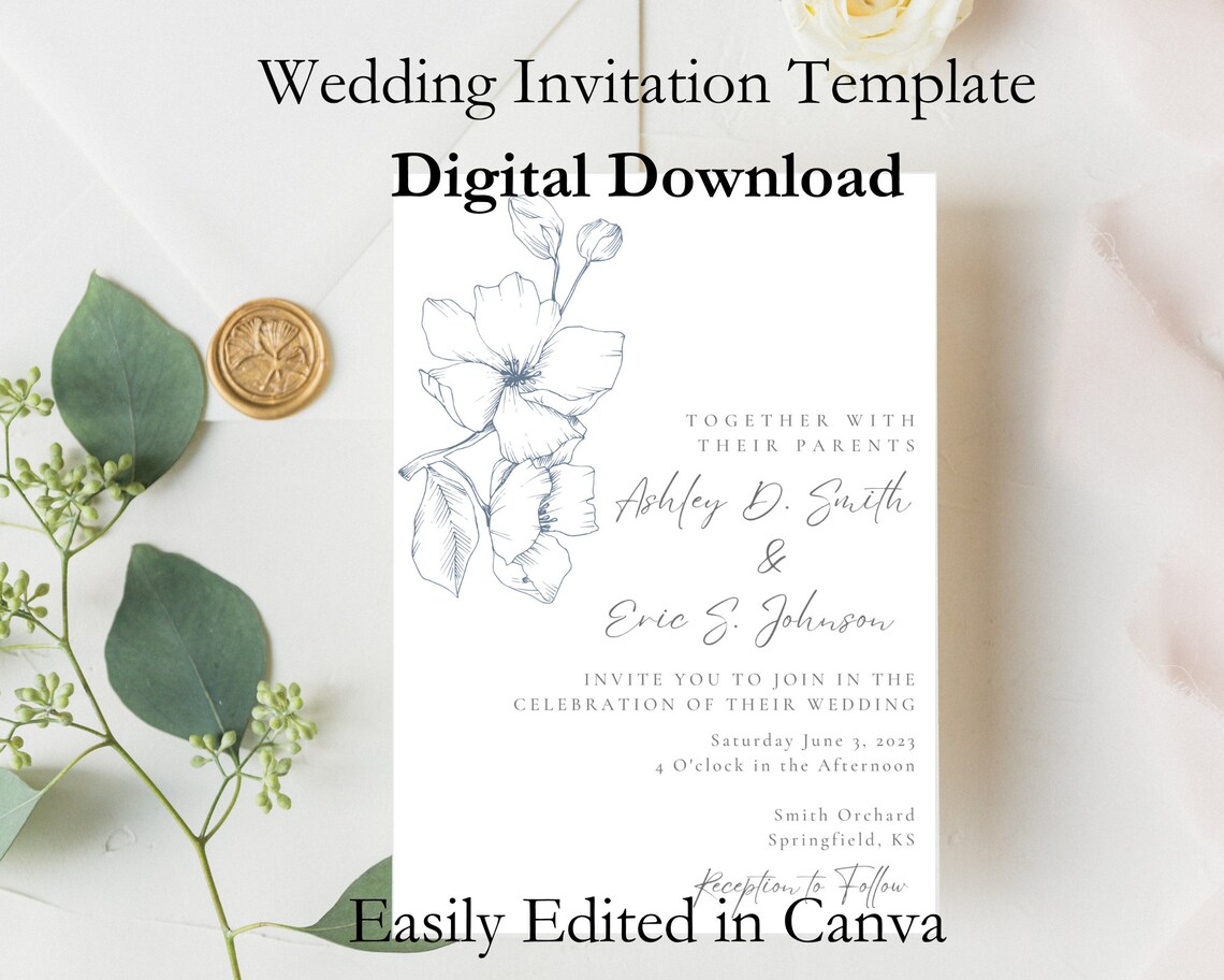 Wedding Invitation Template - Simple Apple Blossom - Etsy