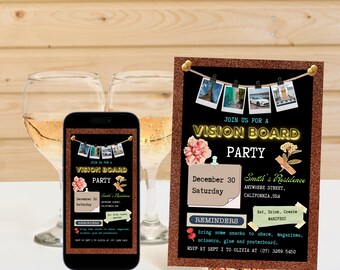 Editable Vision Board Party Digital Invitation, Vision Board Template ...