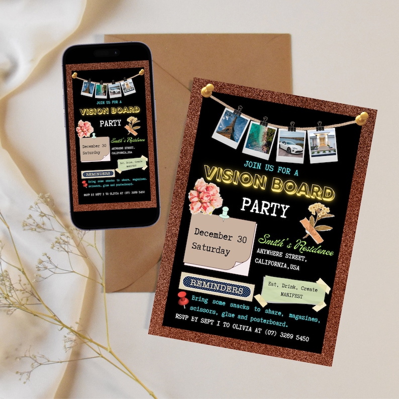 Vision Board Party Editable Template Invitation Instant Download With ...