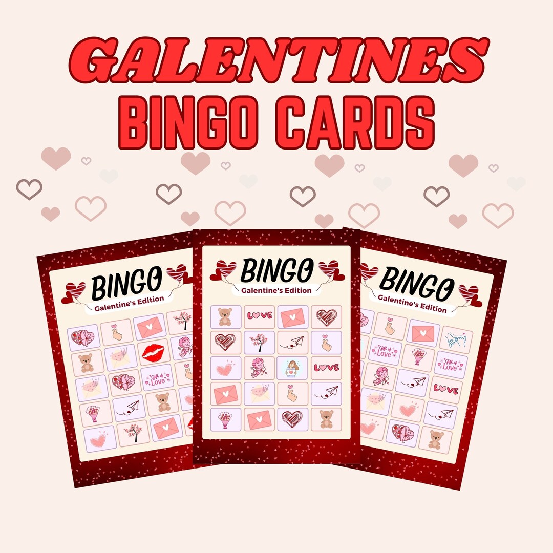 Cute Red Galentine's Day Printable Bingo Card Game, 20 Pieces of Ready ...