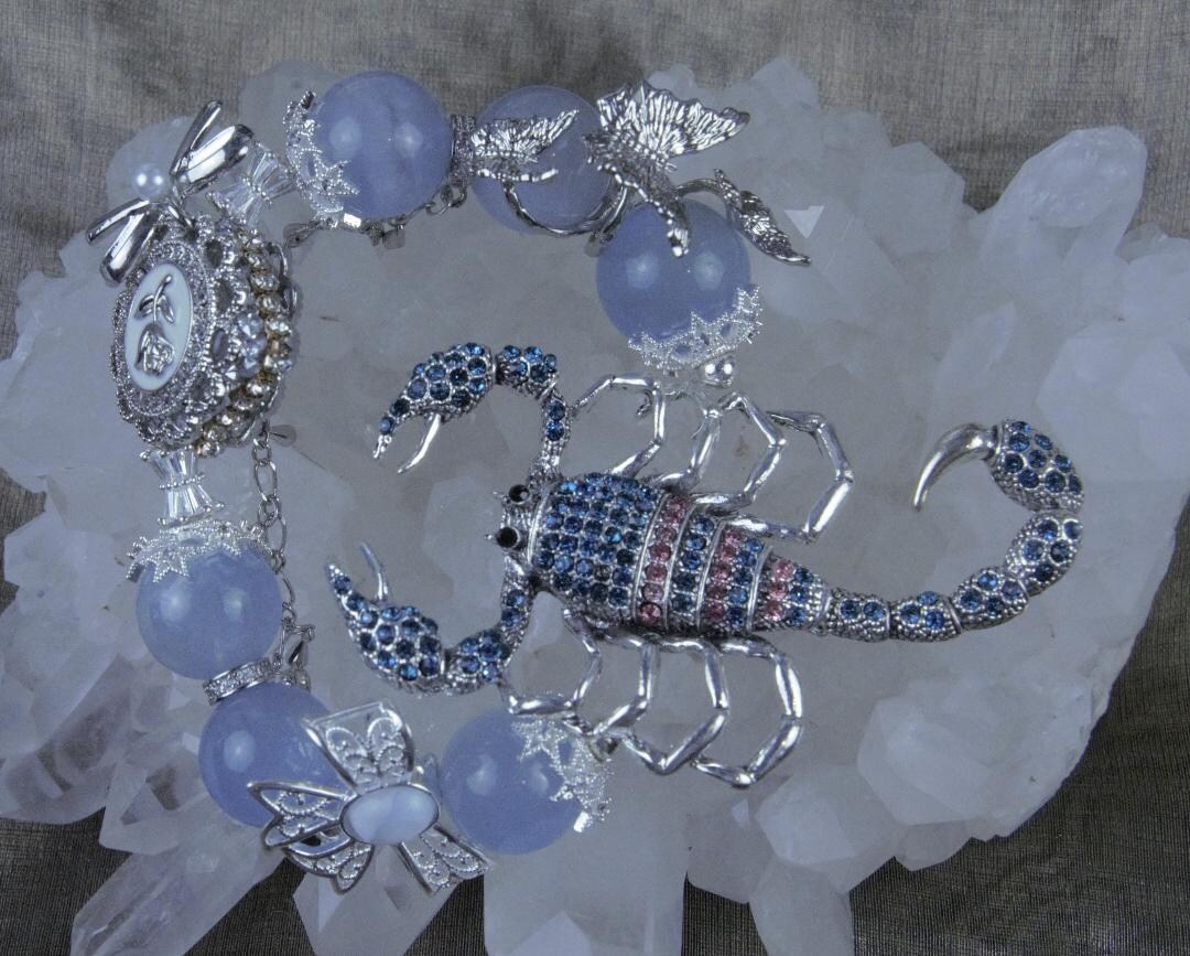 Scorpion Centerpiece Aquamarine, Larimar and Pearl Stretchy Beaded ...