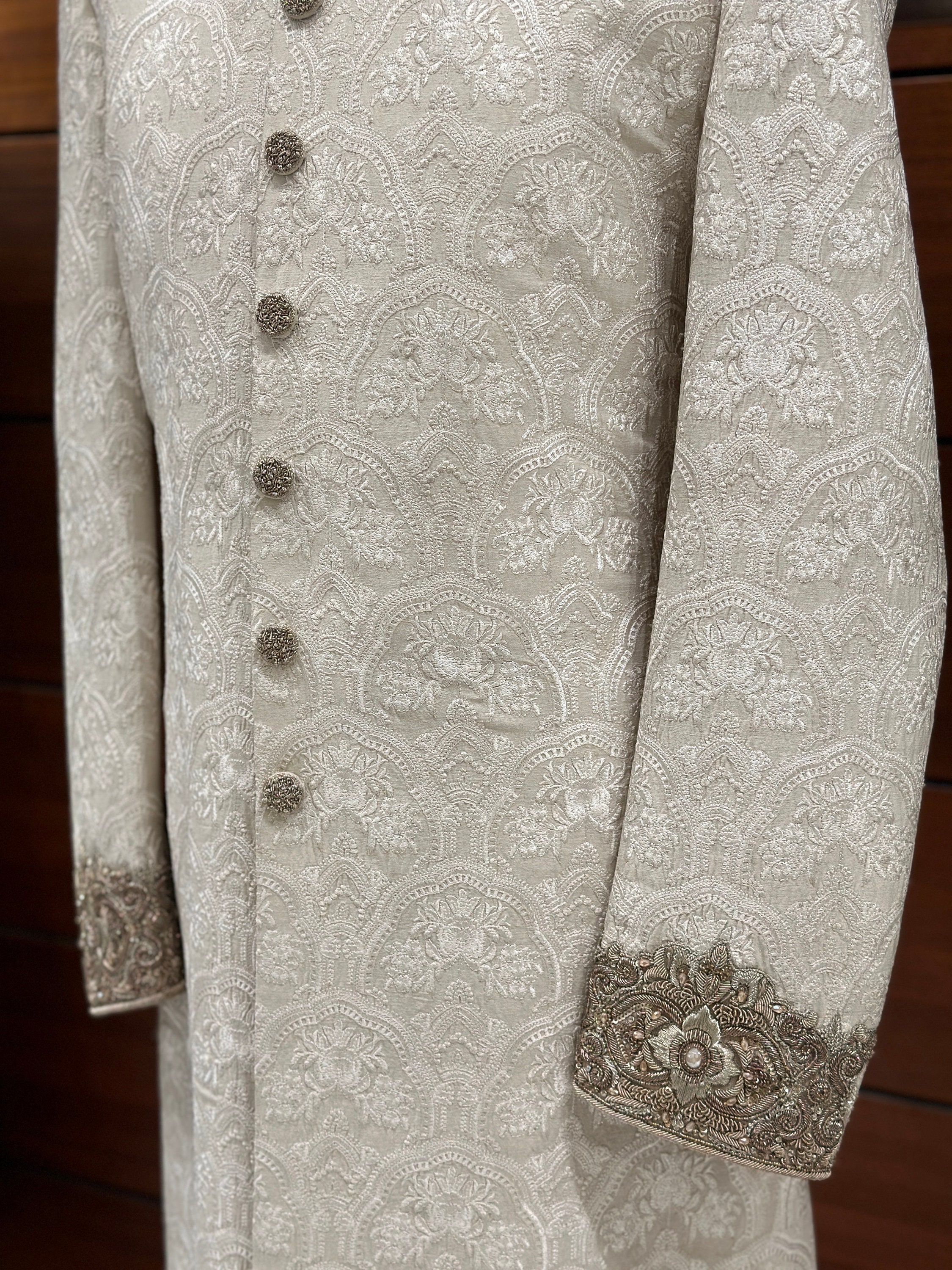 White Embroidered Sherwani for Men, Handmade Wedding Sherwani for Groom ...