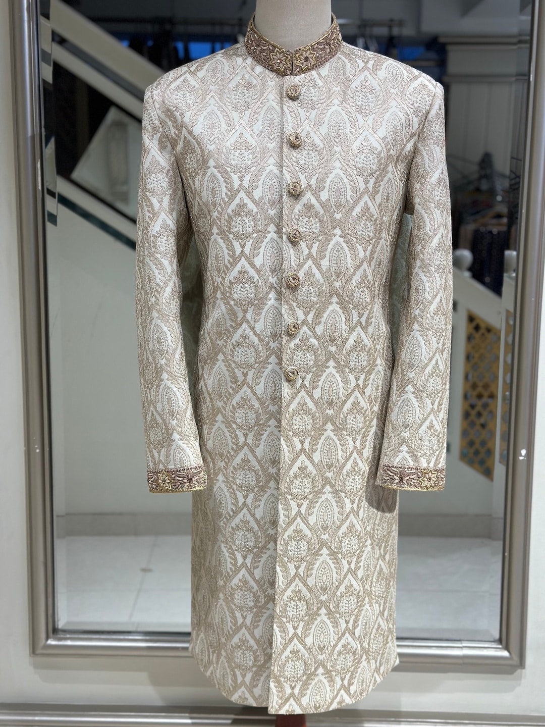 Traditional Light Golden Sherwani for Men Mens Wedding - Etsy