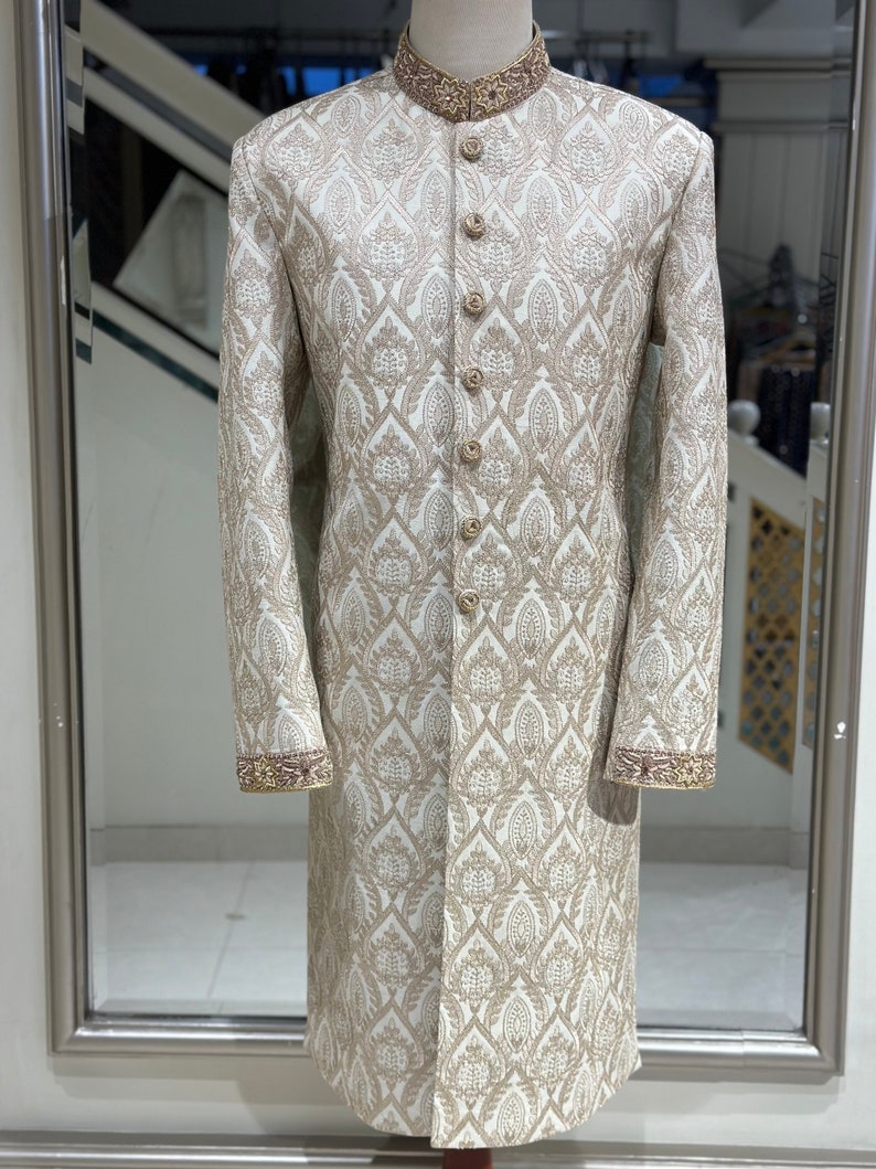 Traditional Light Golden Sherwani for Men Mens Wedding - Etsy
