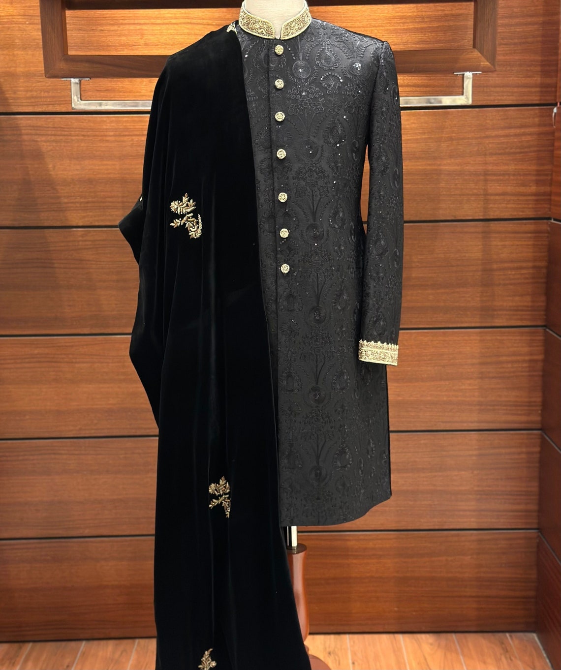 Black Embroidered Sherwani for Men, Handmade Sherwani for Men ...