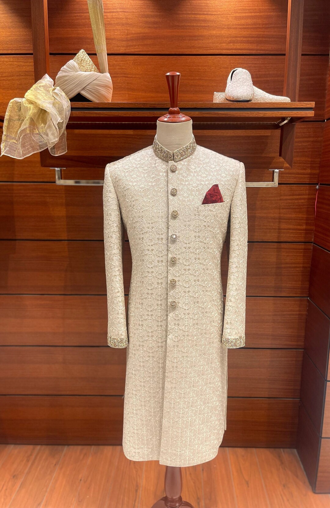 Exclusive Beige Sherwani for Men, Indian Wedding Sherwani for Groom ...