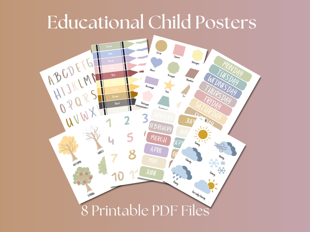 Educational Child Poster Prints Bundle Toddler/child Aesthetic Learning ...