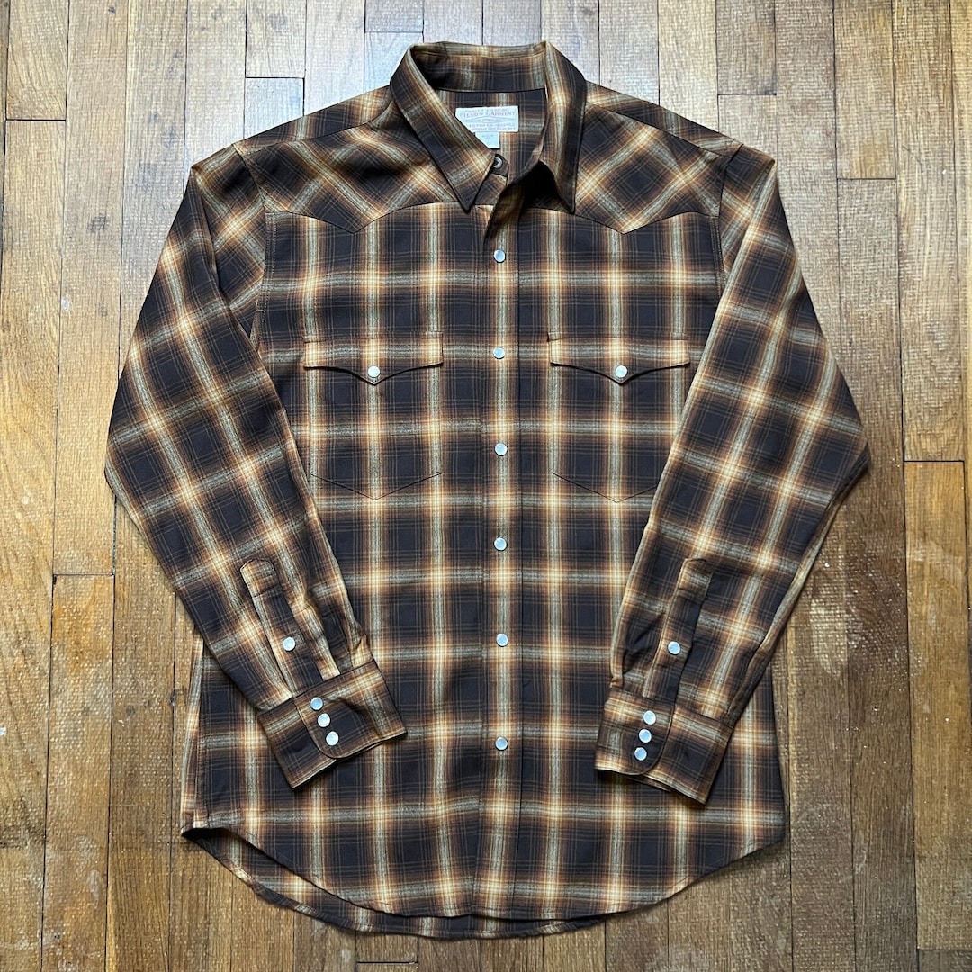 Filson Garment 100% Virgin Wool Flannel Plaid Shirt Pearl Snaps Made in ...