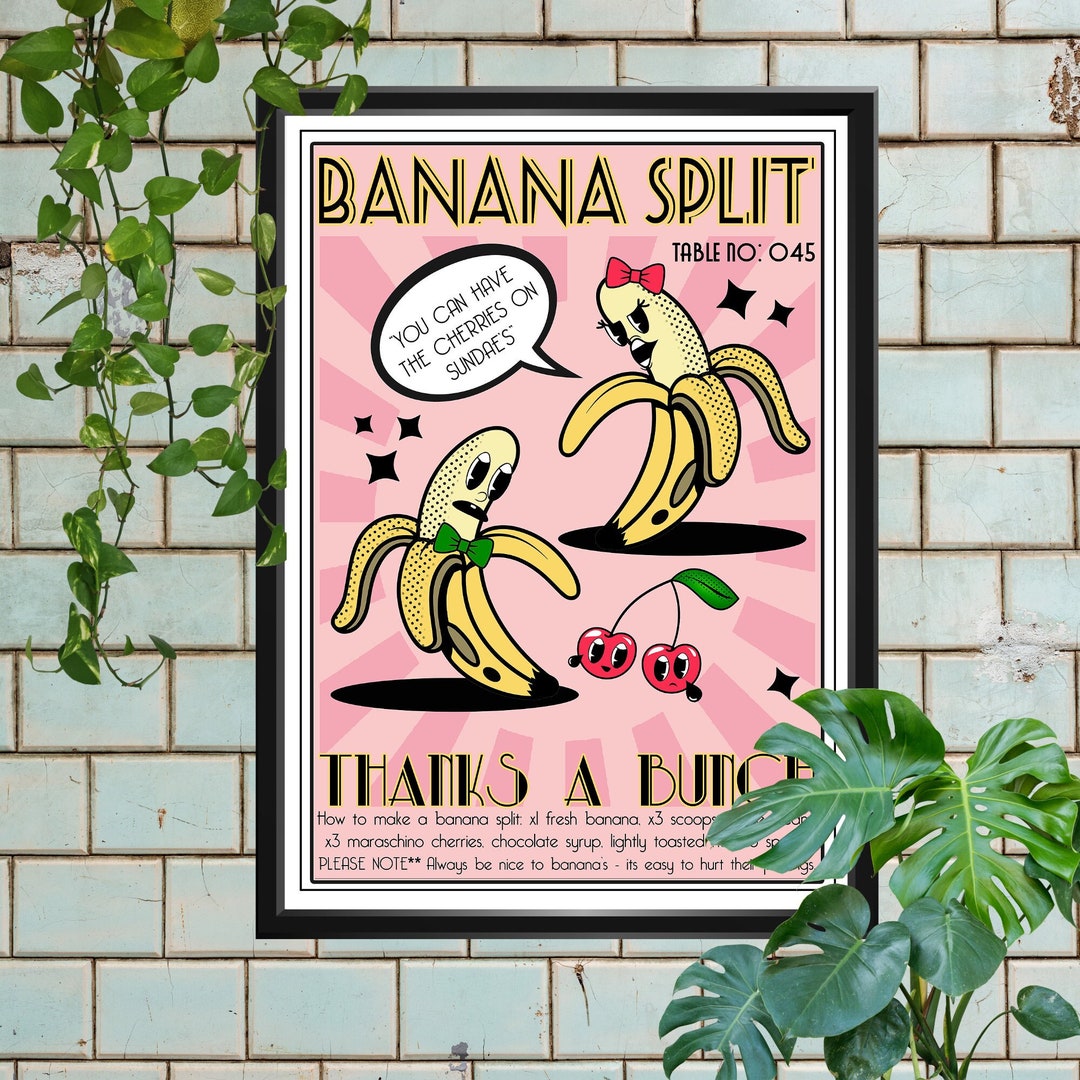 Retro Vintage | Banana Split Poster | Retro Food Wall Art | Clean ...