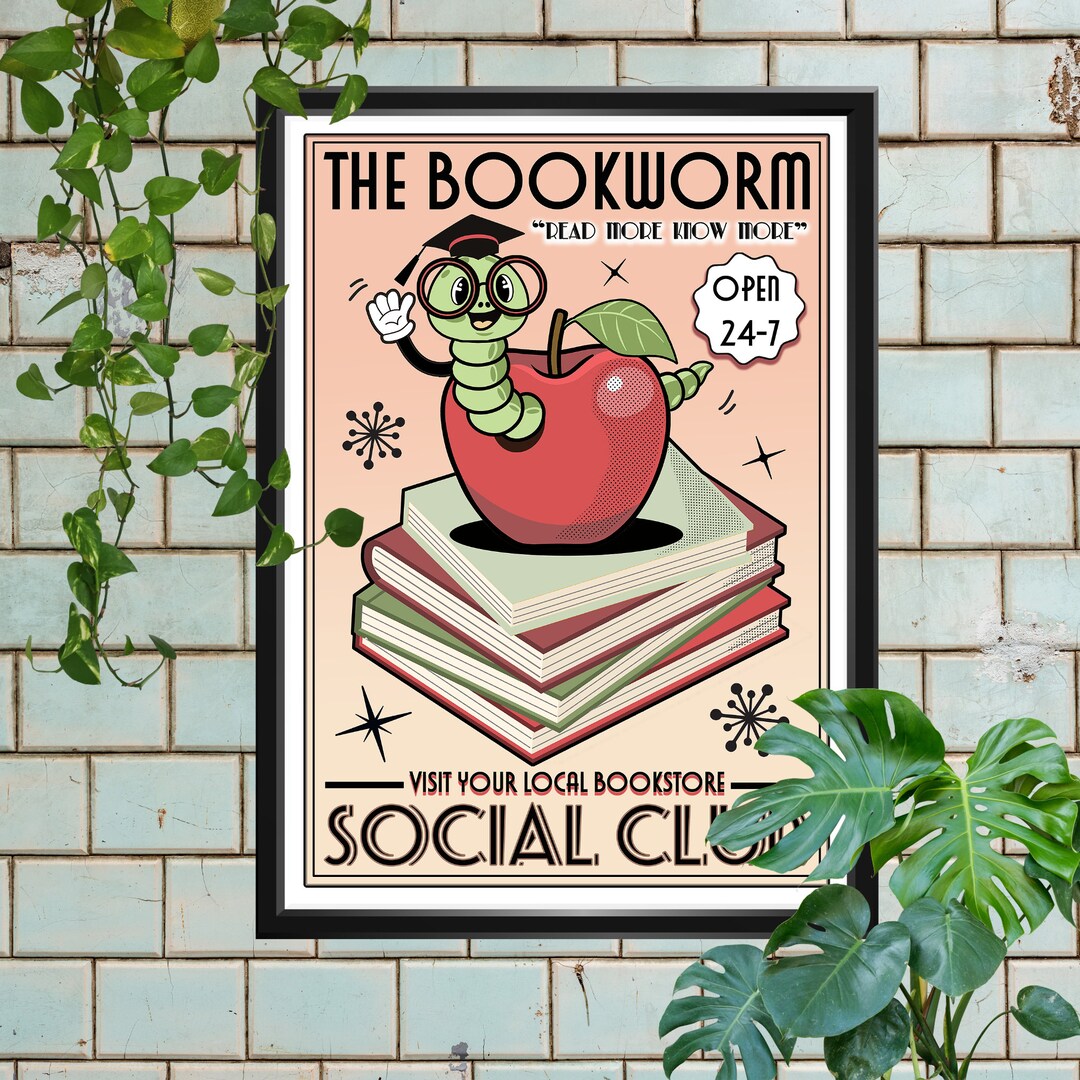 Retro Vintage | Inspired Book Club Art Poster | Bookworm Social Club ...
