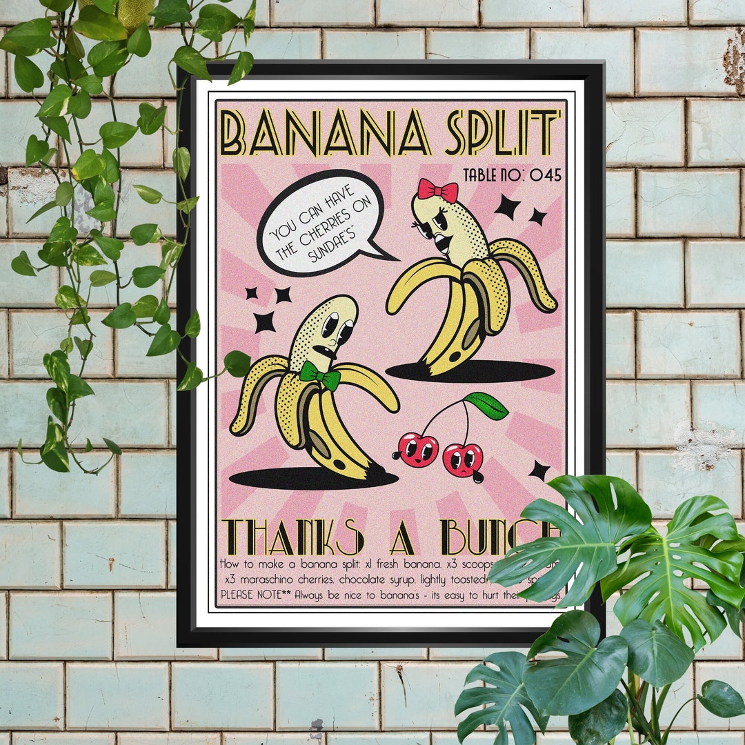 Retro Vintage | Banana Split Poster | Retro Food Wall Art | Vintage ...
