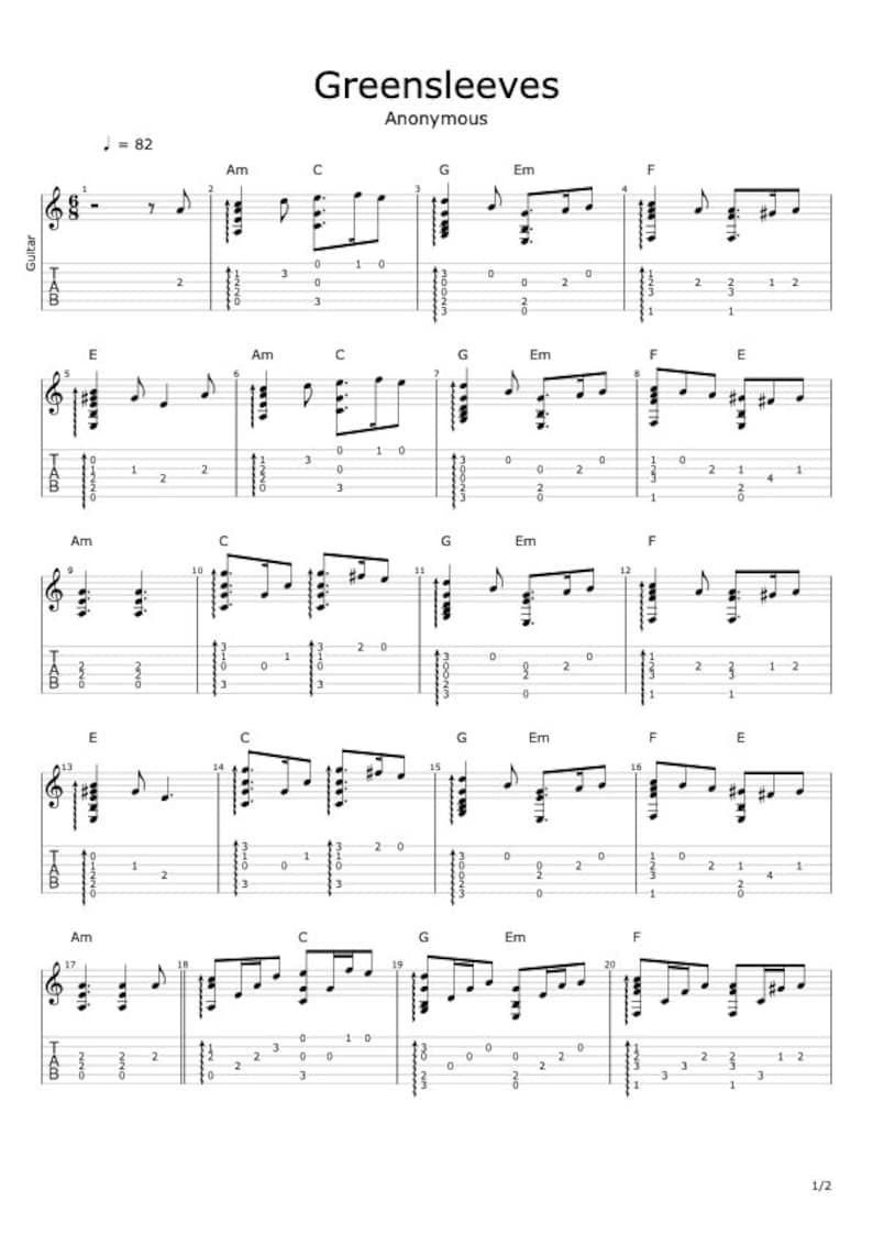 Greensleeves what Child is This Traditional Song fingerstyle Guitar Tab ...