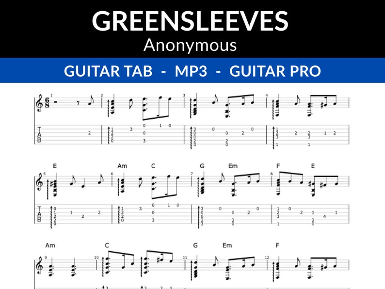 Greensleeves what Child is This Traditional Song fingerstyle Guitar Tab ...