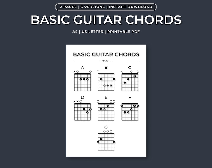 Beginner Guitar Chords Chart, Easy Guitar Chords Chart, Basic Guitar ...