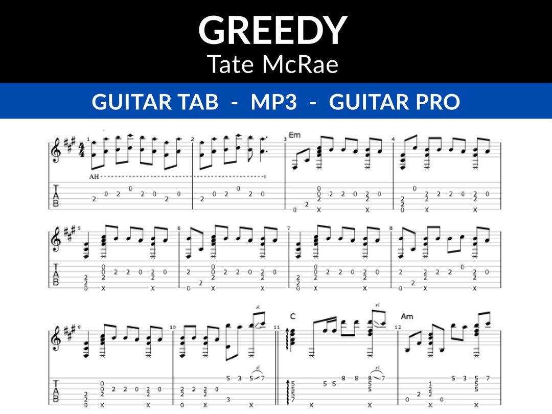 Tate Mcrae Greedy fingerstyle Guitar Tab Printable Guitar Tablature ...