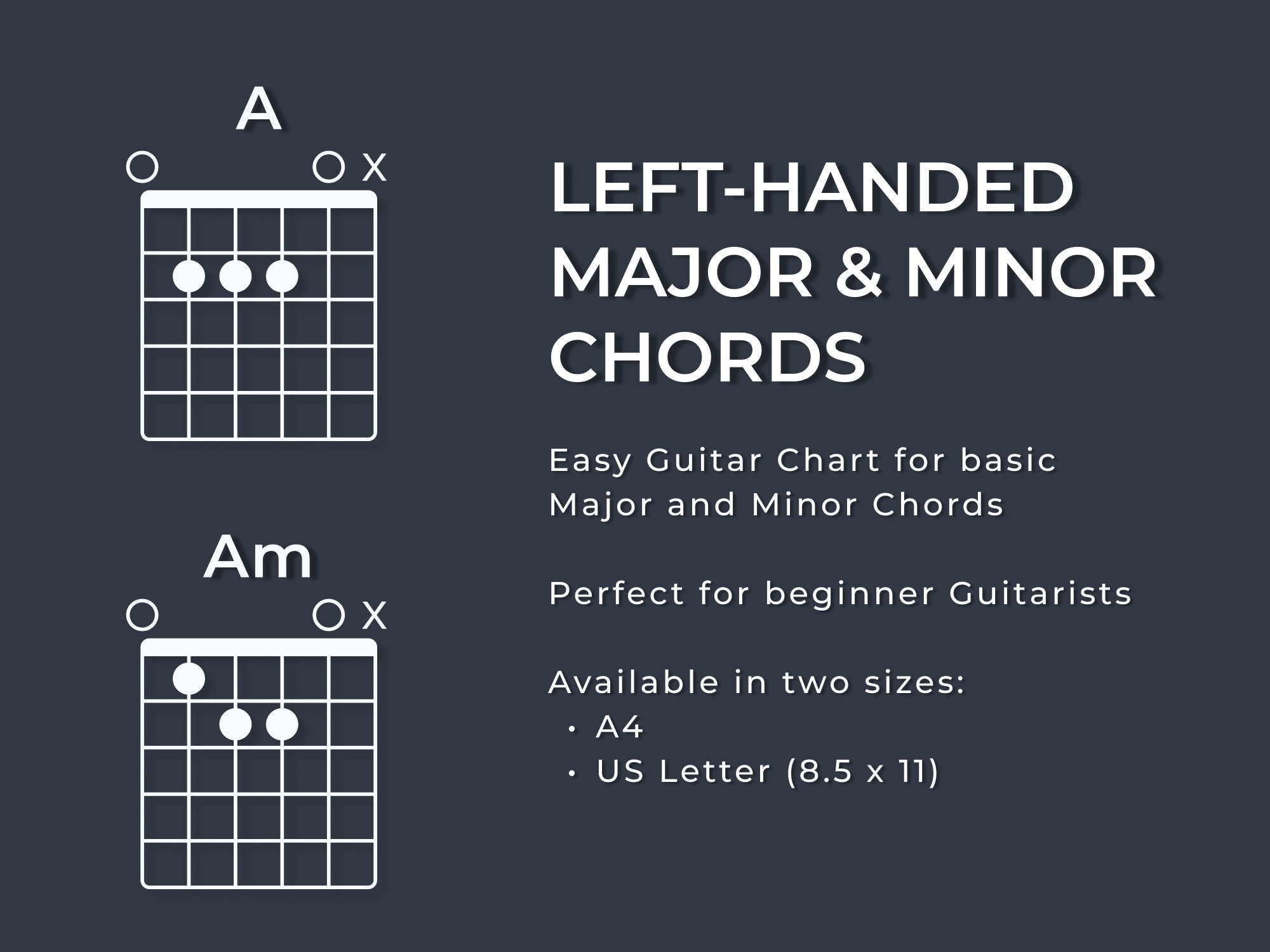 Basic Left-handed Guitar Chord Chart, Easy Guitar Chord Chart for ...