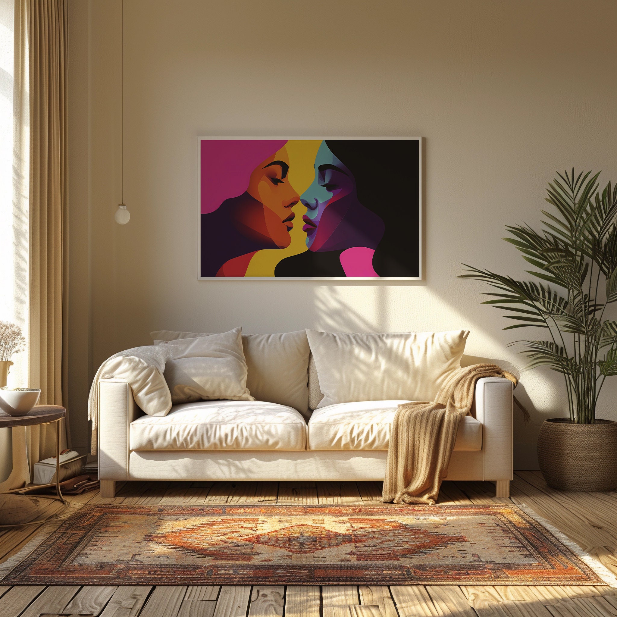 Printable Lesbian Art Gift for Girlfriend Gift for Her Kiss of 2 Woman ...