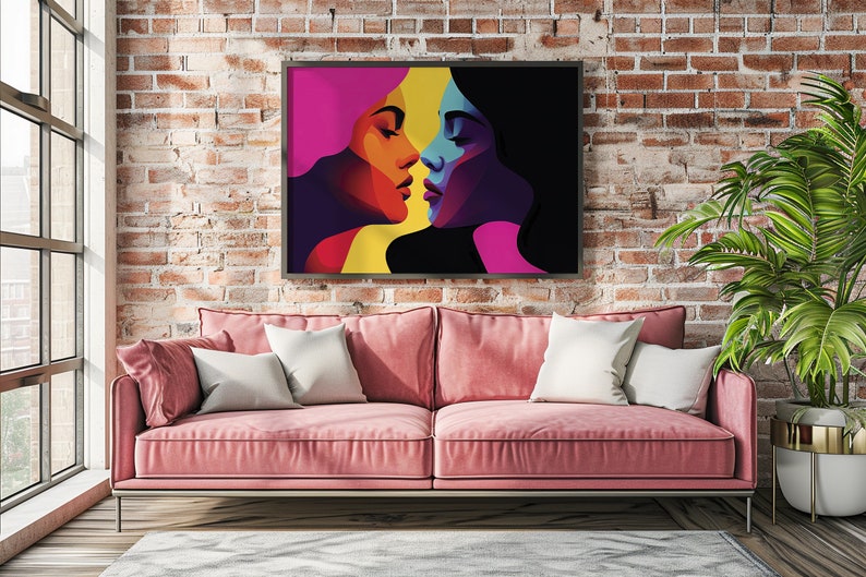 Printable Lesbian Art Gift for Girlfriend Gift for Her Kiss of 2 Woman ...