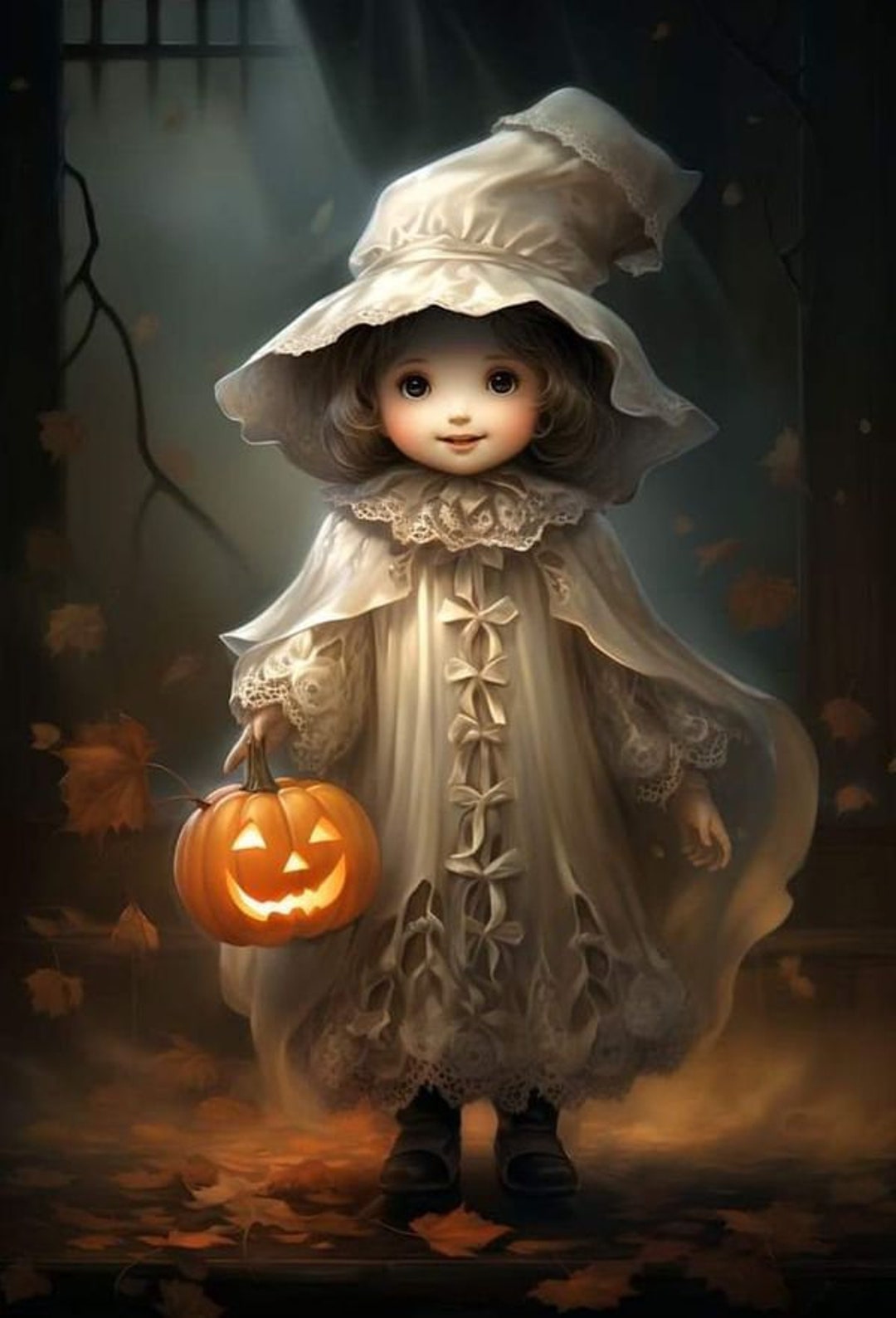 Spooky Kid Halloween Print With Pumpkins, Wallpaper 4K, Digital ...