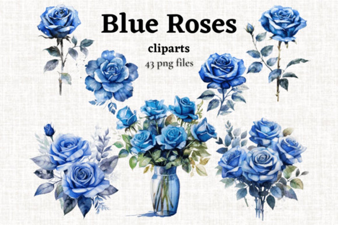 Blue Roses Clipart and Hen a Glass Vase, Blue Flower Hart Lover ...