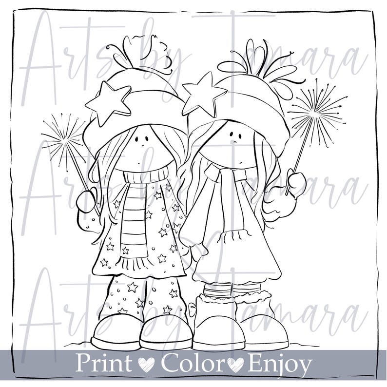 Cute Winter Coloring Pages | 15 Hand-drawn Printables | Black & Grey ...
