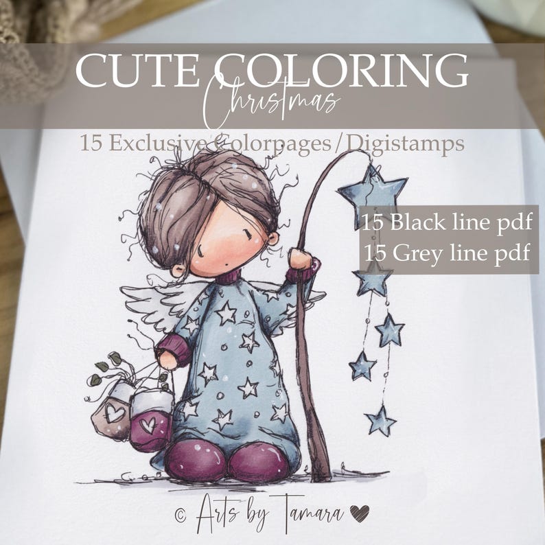 Cute Christmas Coloring Pages | 15 Hand-drawn Printables | Black & Grey ...