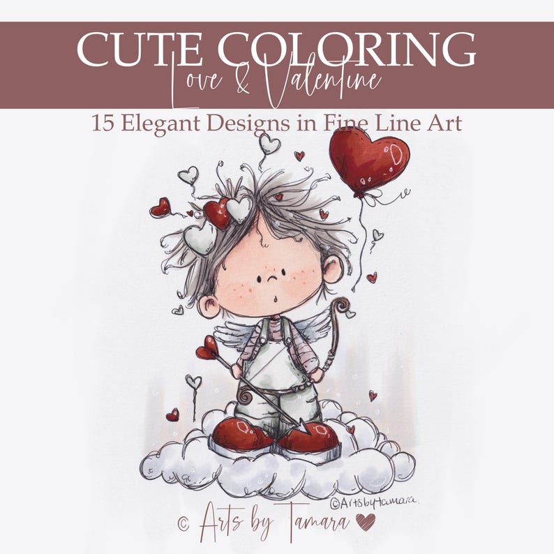 Love & Valentine Fine Line Coloring Pages | Cute Scribbled Line Art ...