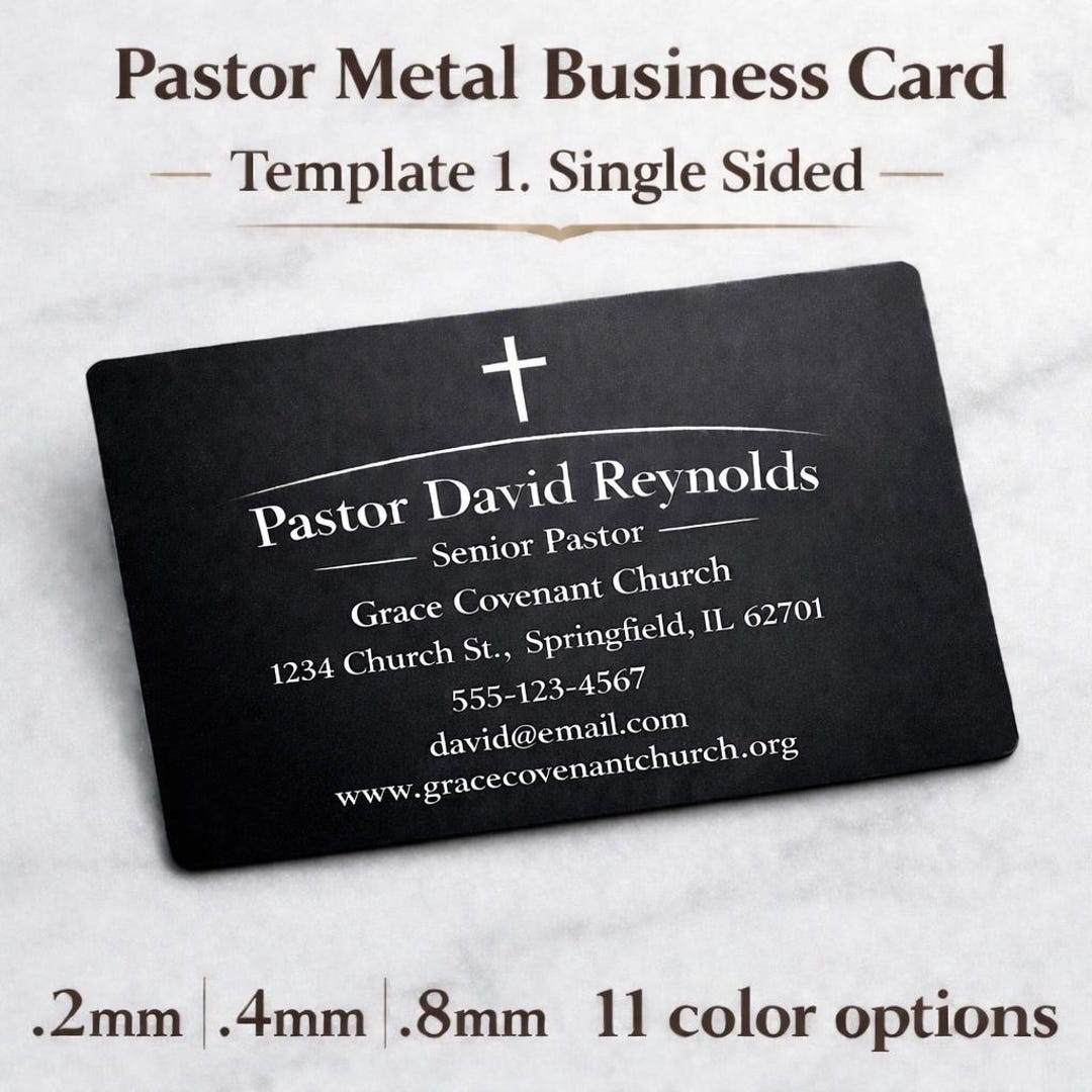 Pastor Metal Business Card Custom Engraved Aluminum Church Ministry ...
