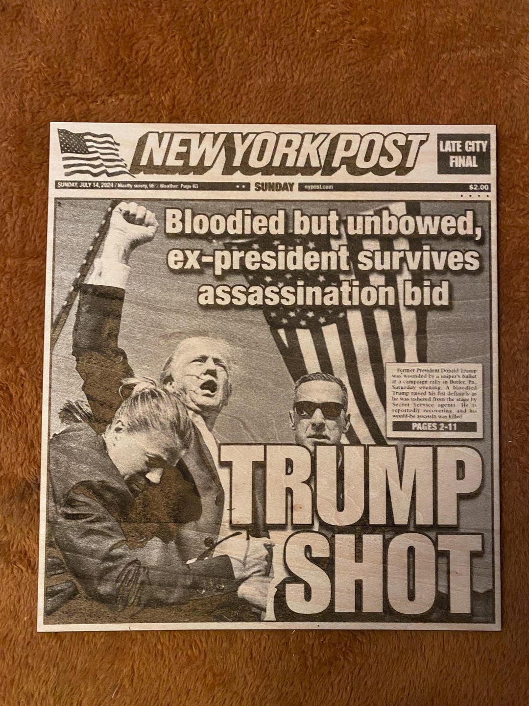 Trump. Wood Engraved Photo. New York Times Cover From 11/6/24 ...