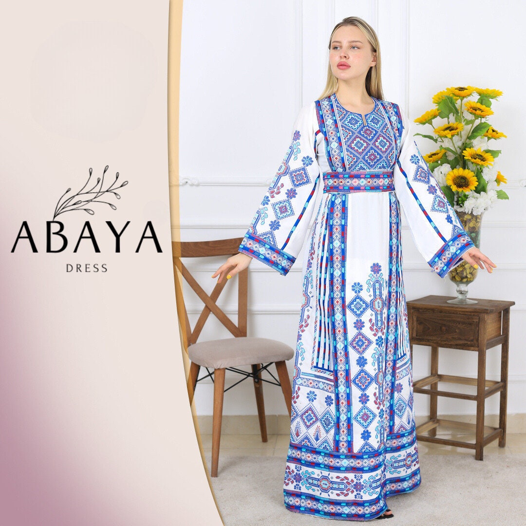 Thobe Embroidered Palestinian/jordanian Maxi Dress Long Sleeves Kaftan ...