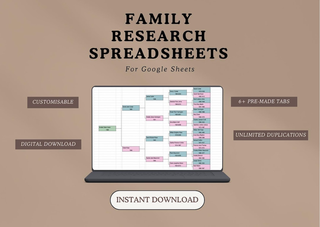 Google Spreadsheets Family History Template | Editable Genealogy ...