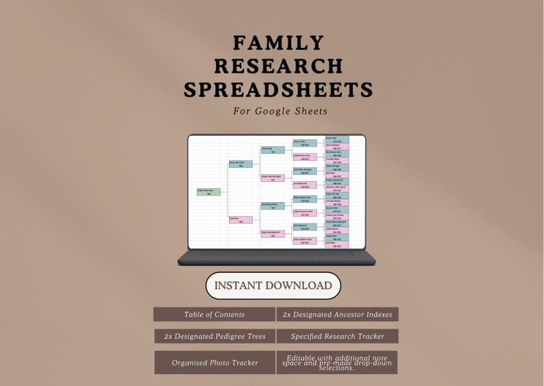 Family History Spreadsheet Templates GOOGLE SHEETS - Etsy
