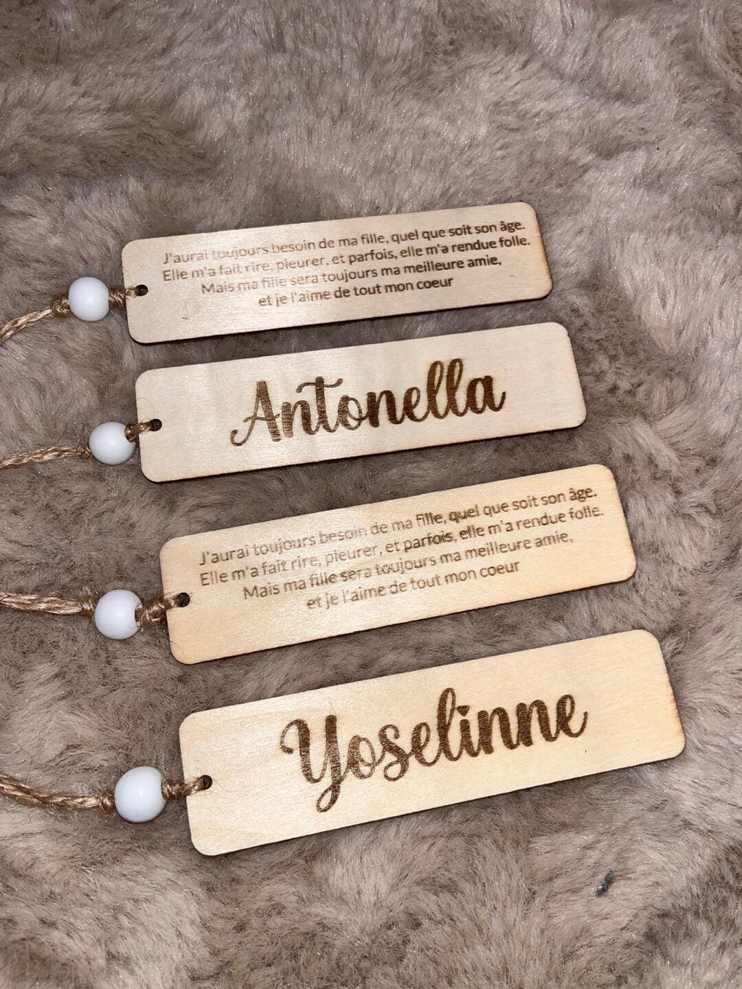 Customizable Wooden Bookmarks With String and Bead, Engraved Wooden ...