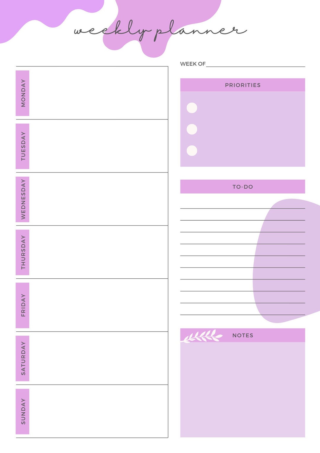Clean & Simple Purple Weekly Planner, Instant Download, Printable, - Etsy