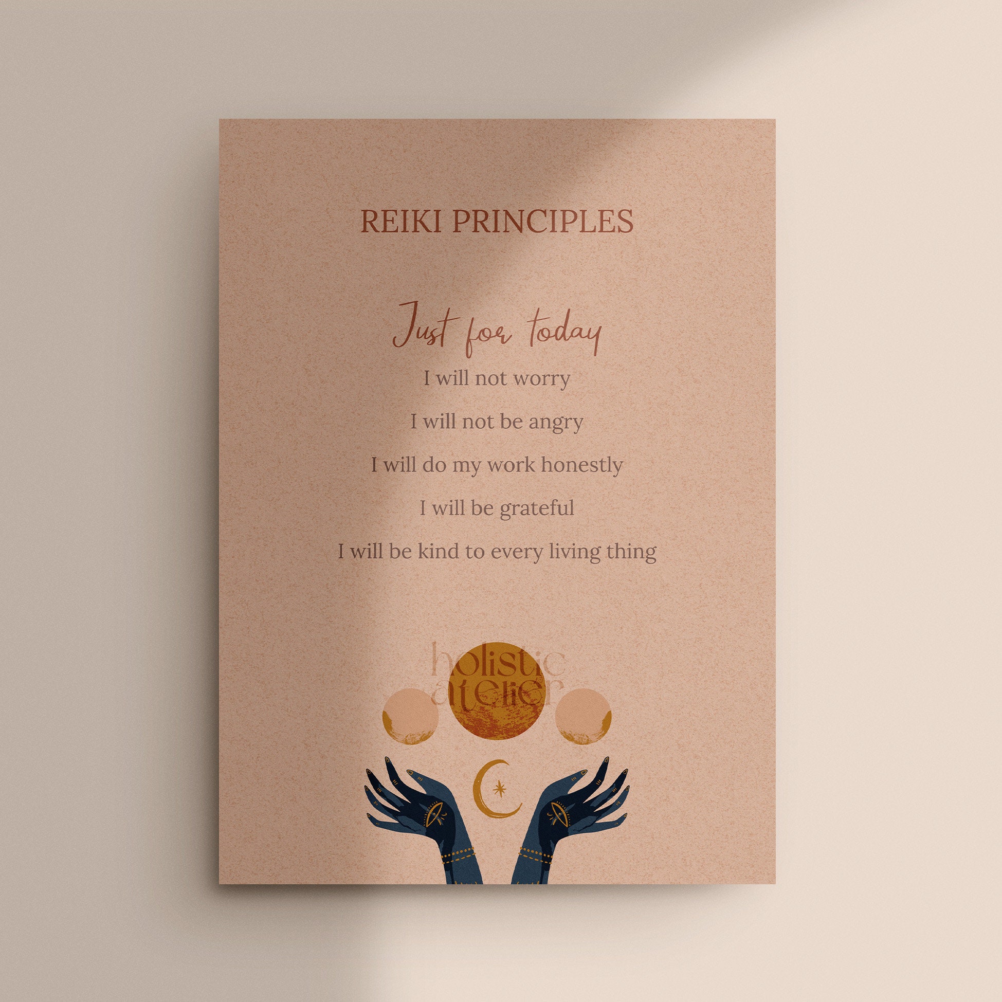 Reiki Art Print, 5 Principles of Reiki Art, Reiki Room Wall Decor A5 A4 ...