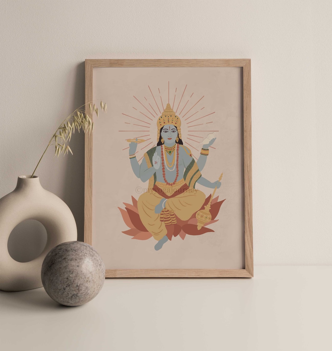 Vishnu Wall Art, Hindu Artwork Unframed, Hindu God Illustration, Lord ...