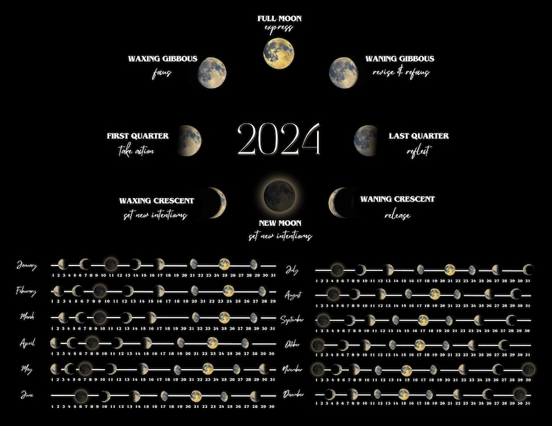 2024 Lunar Calendar With Phases - Etsy