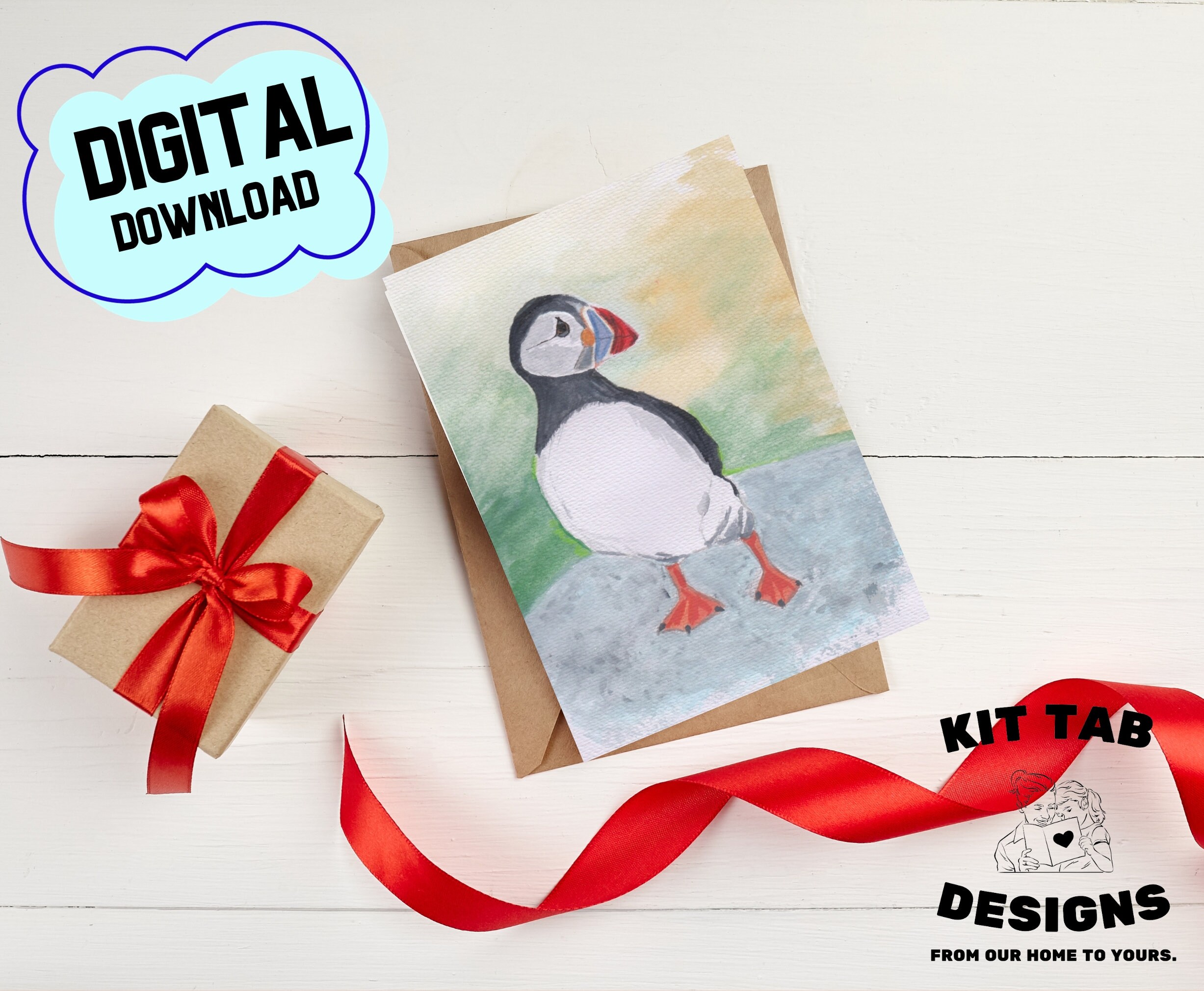 DIGITAL Printable Download Puffin Card Beautiful Printable Hand ...
